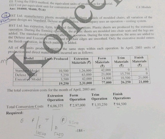 (i) Using the FIFO method the equivalent | StudyX