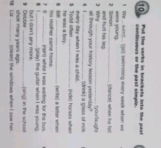 10 Put the verbs in brackets into the past | StudyX