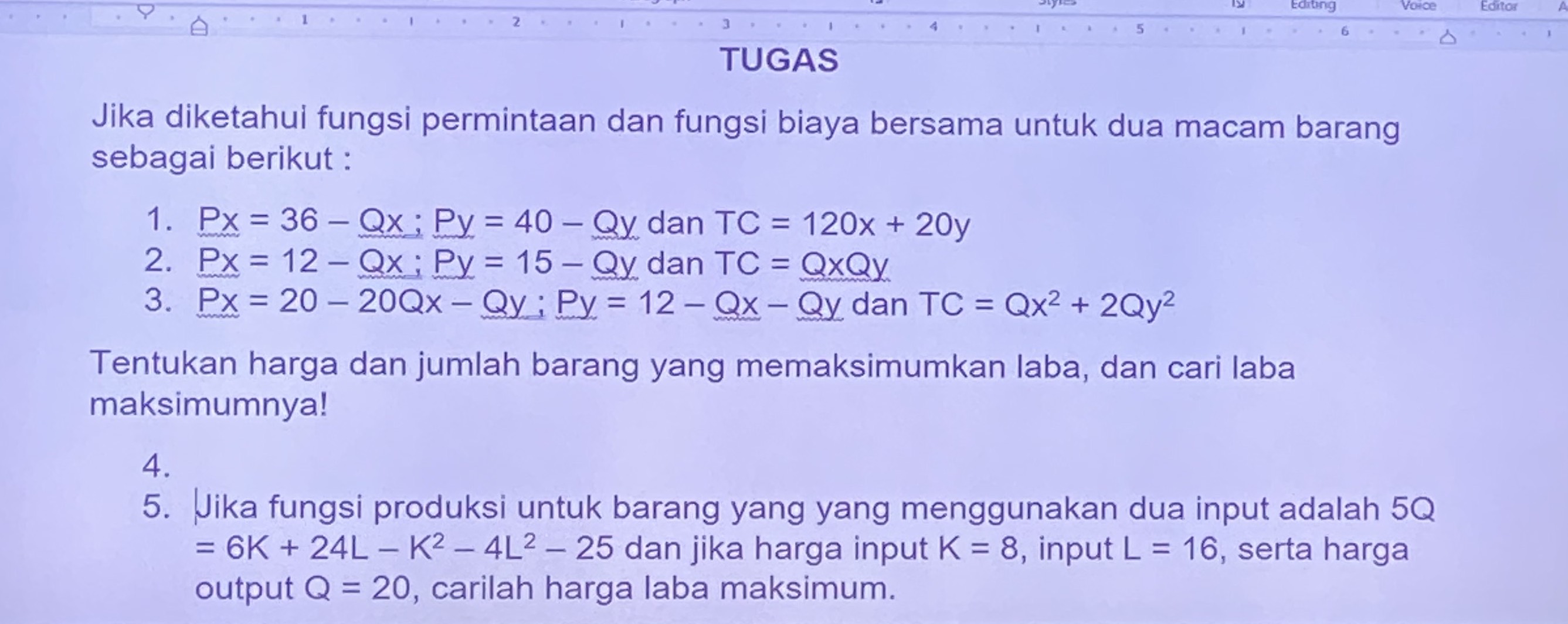 TUGAS Jika diketahui fungsi permintaan dan | StudyX
