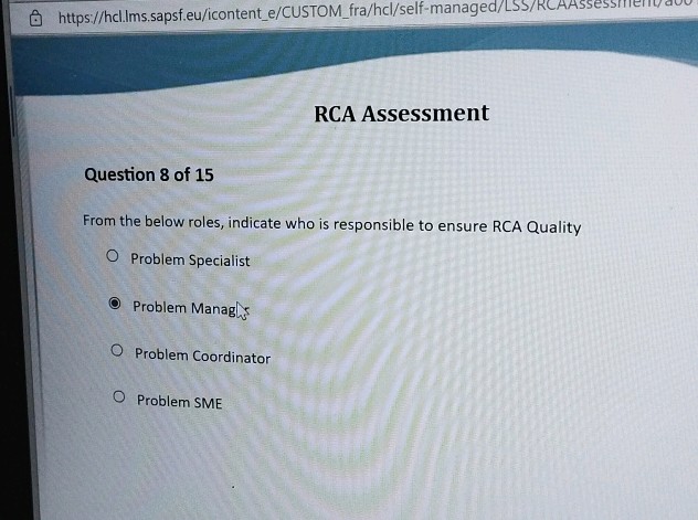 Question 8 of 15 RCA Assessment From the | StudyX