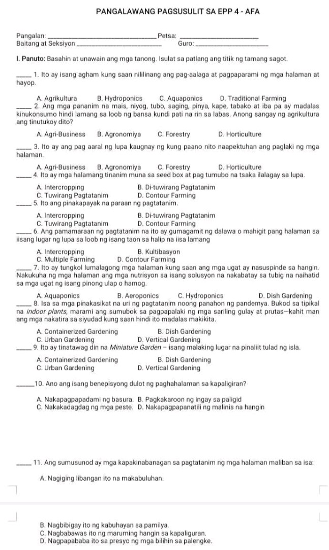 Pangalan Baitang at Seksiyon PANGALAWANG | StudyX