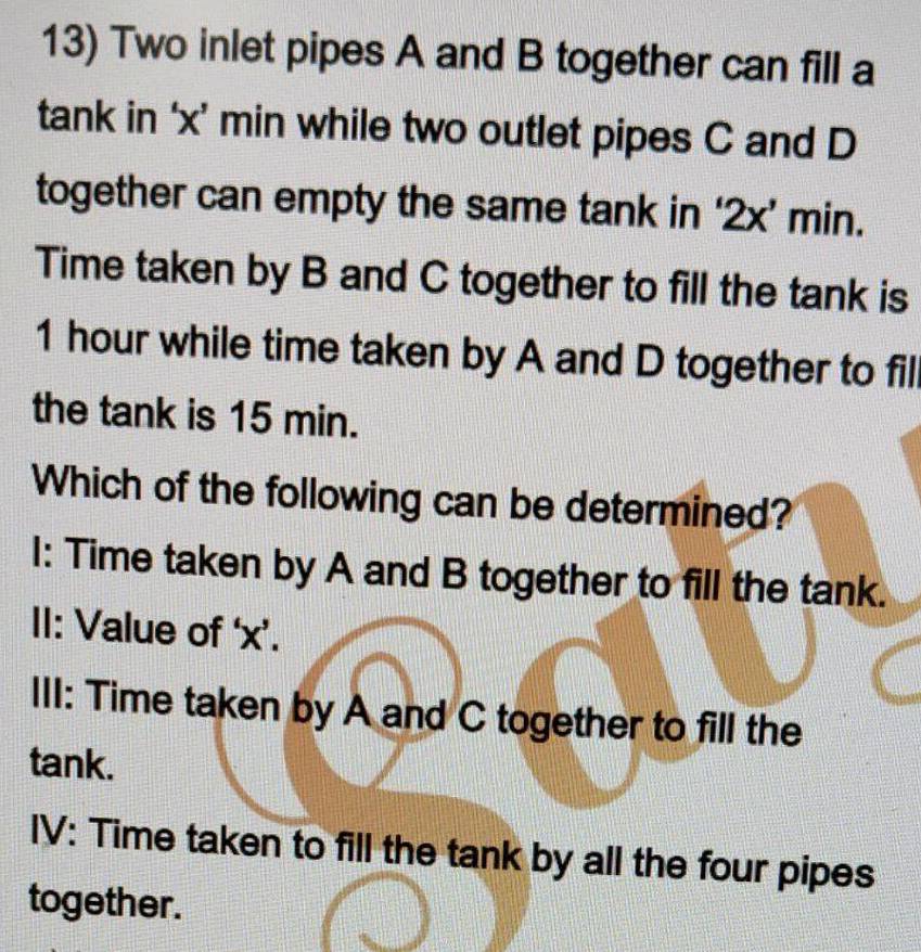13) Two inlet pipes A and B together can | StudyX