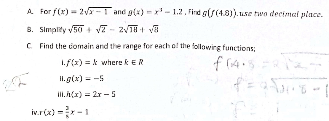 A For f(x) = 2 x - 1 and g(x) = x3 - 12 Find