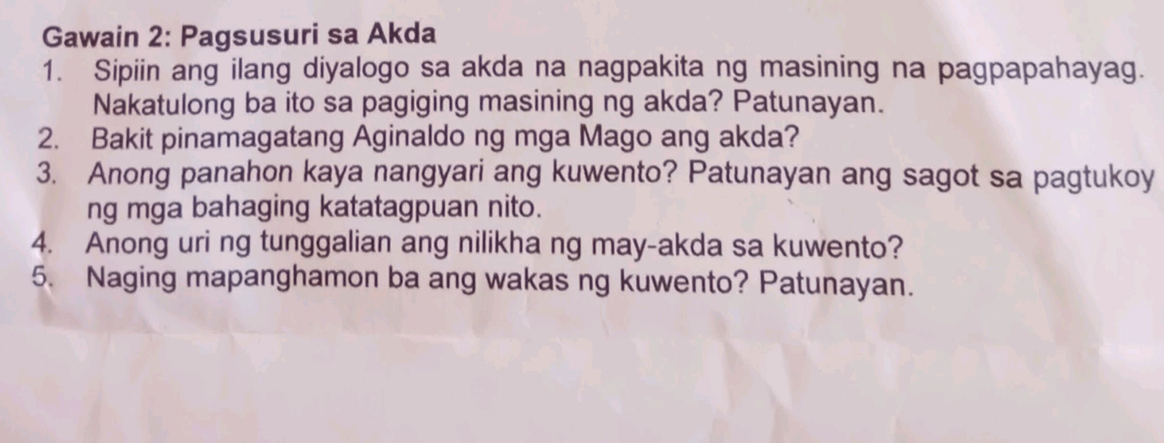 Gawain 2 Pagsusuri sa Akda 1 Sipiin ang | StudyX