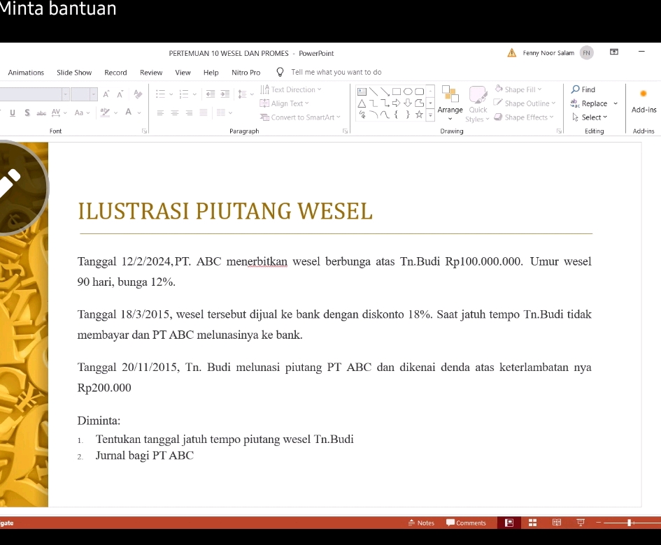 ILUSTRASI PIUTANG WESEL Tanggal 12/2/2024 PT | StudyX