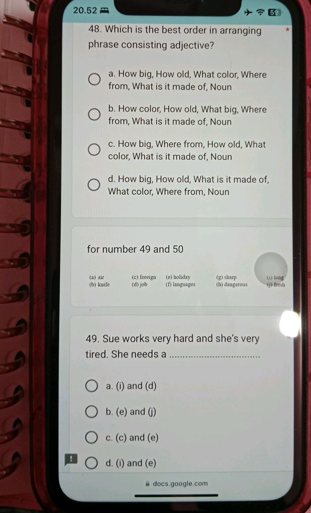 48 Which is the best order in arranging | StudyX