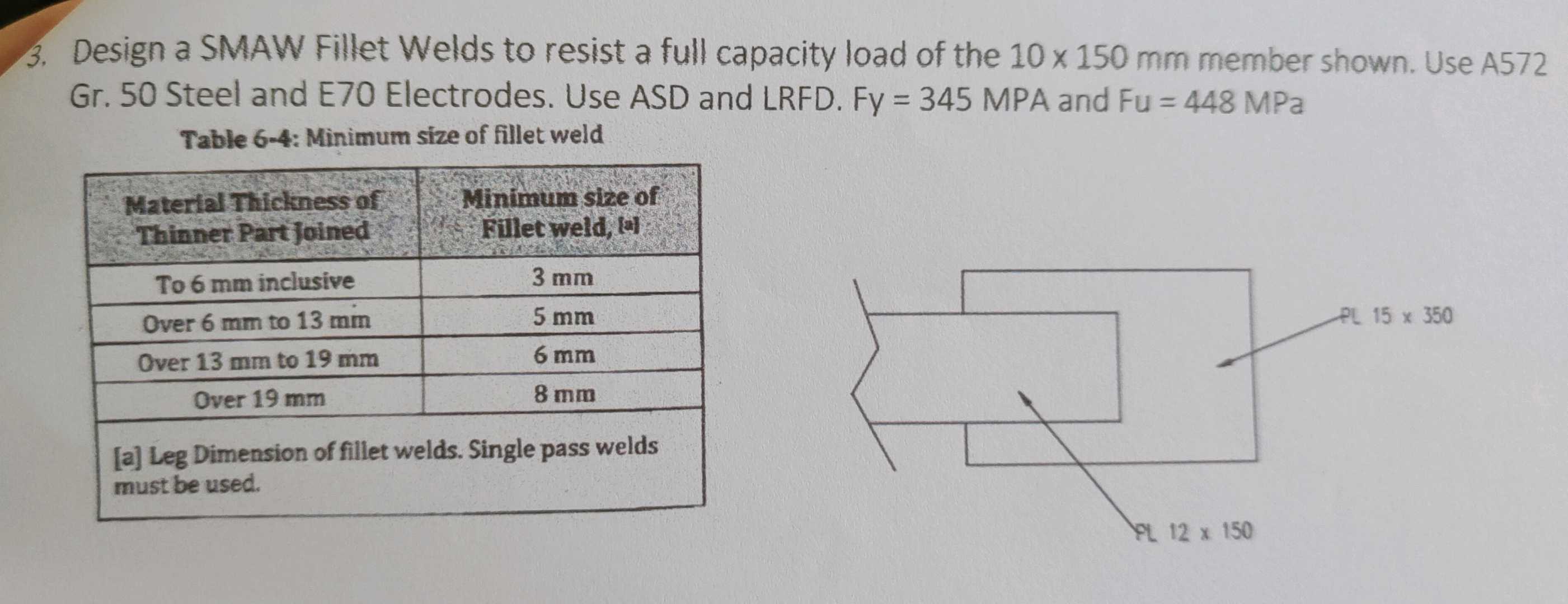 3 Design a SMAW Fillet Welds to resist a | StudyX