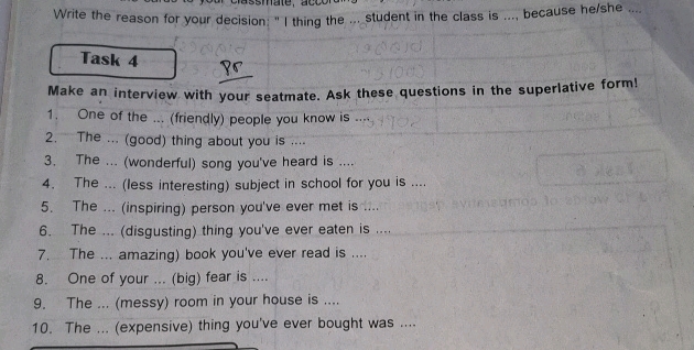 Task 4 Make an interview with your seatmate | StudyX