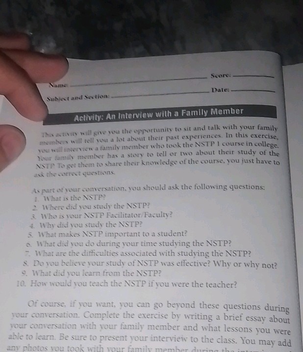 Activity An Interview with a Family Member | StudyX