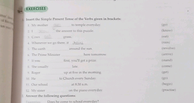 Insert the Simple Present Tense of the Verbs | StudyX