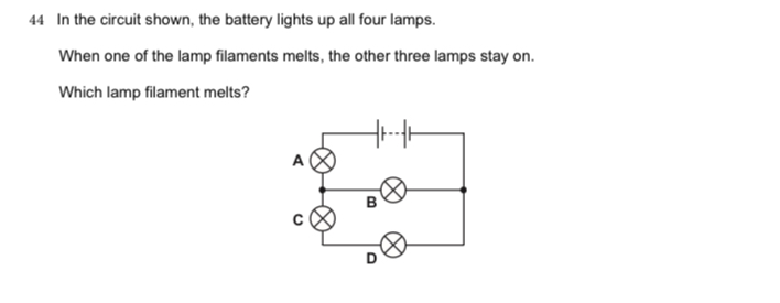 44 In the circuit shown the battery lights | StudyX