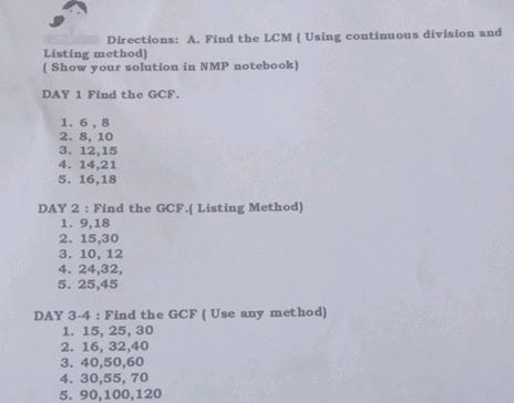 Directions A Find the LCM ( Using continuous | StudyX