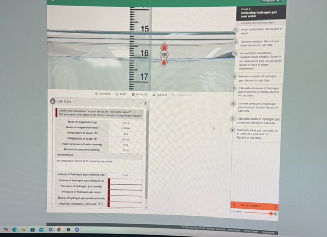 Collecting hydrogen gas over water Complete