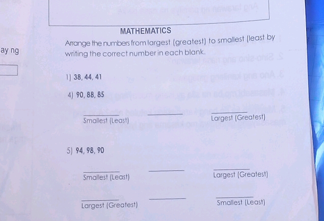 MATHEMATICS Arange the numbers from largest | StudyX