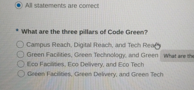 What are the three pillars of Code Green