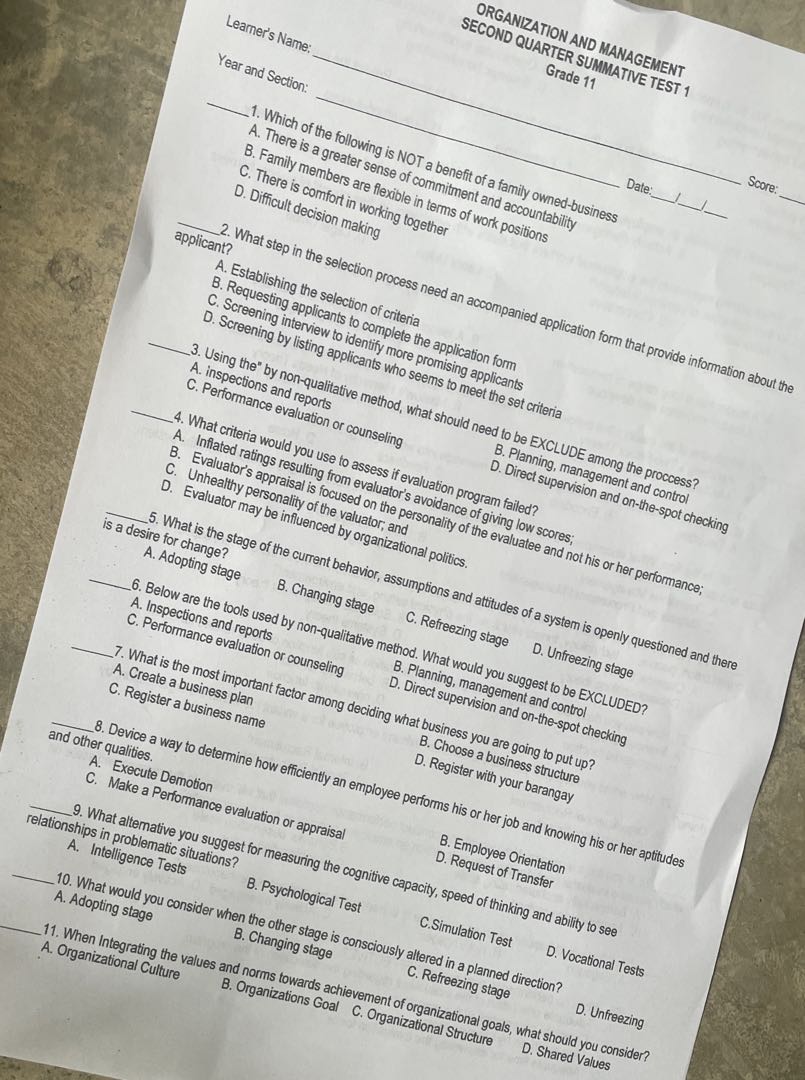 ORGANIZATION AND MANAGEMENT SECOND QUARTER | StudyX