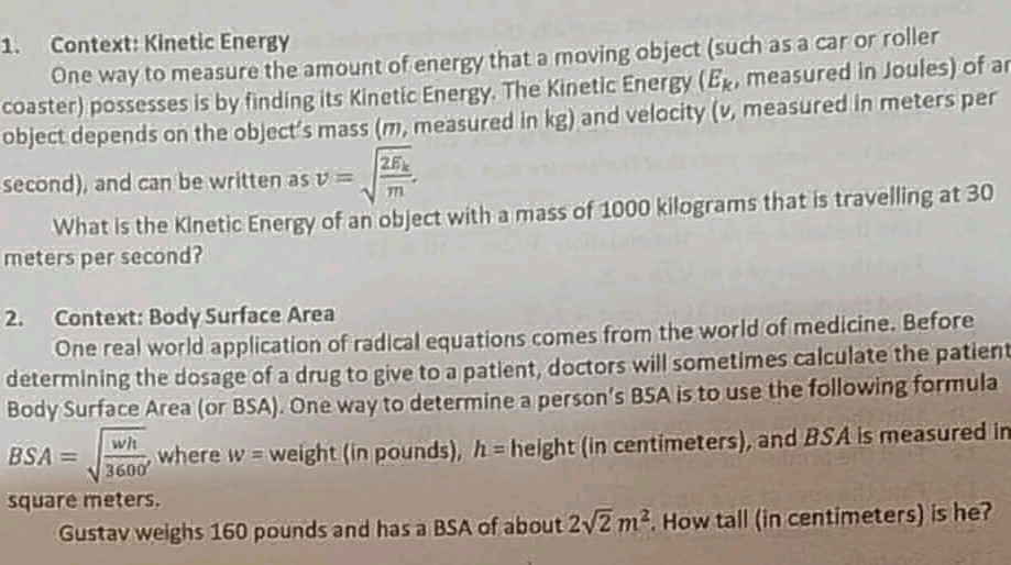 1 Context Kinetic Energy One way to measure | StudyX