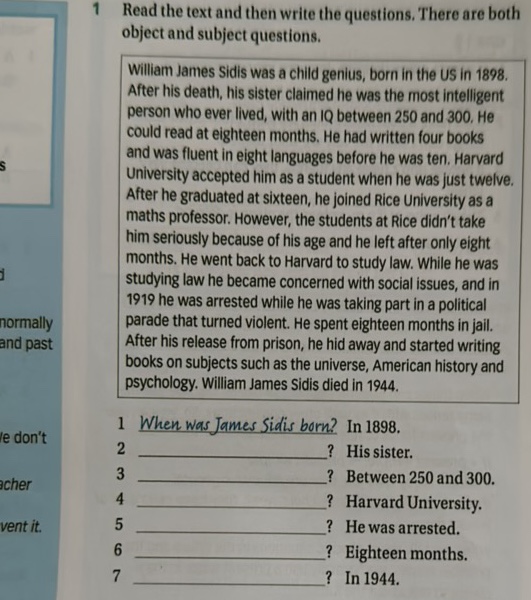 Read the text and then write the questions | StudyX