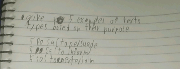 Give 5 examples of texts types based on | StudyX