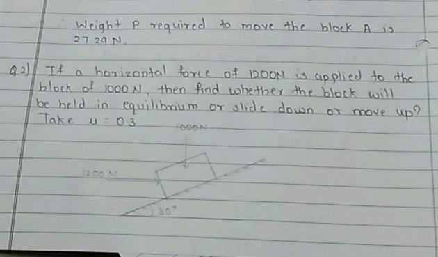 Weight P required to move the block A is | StudyX