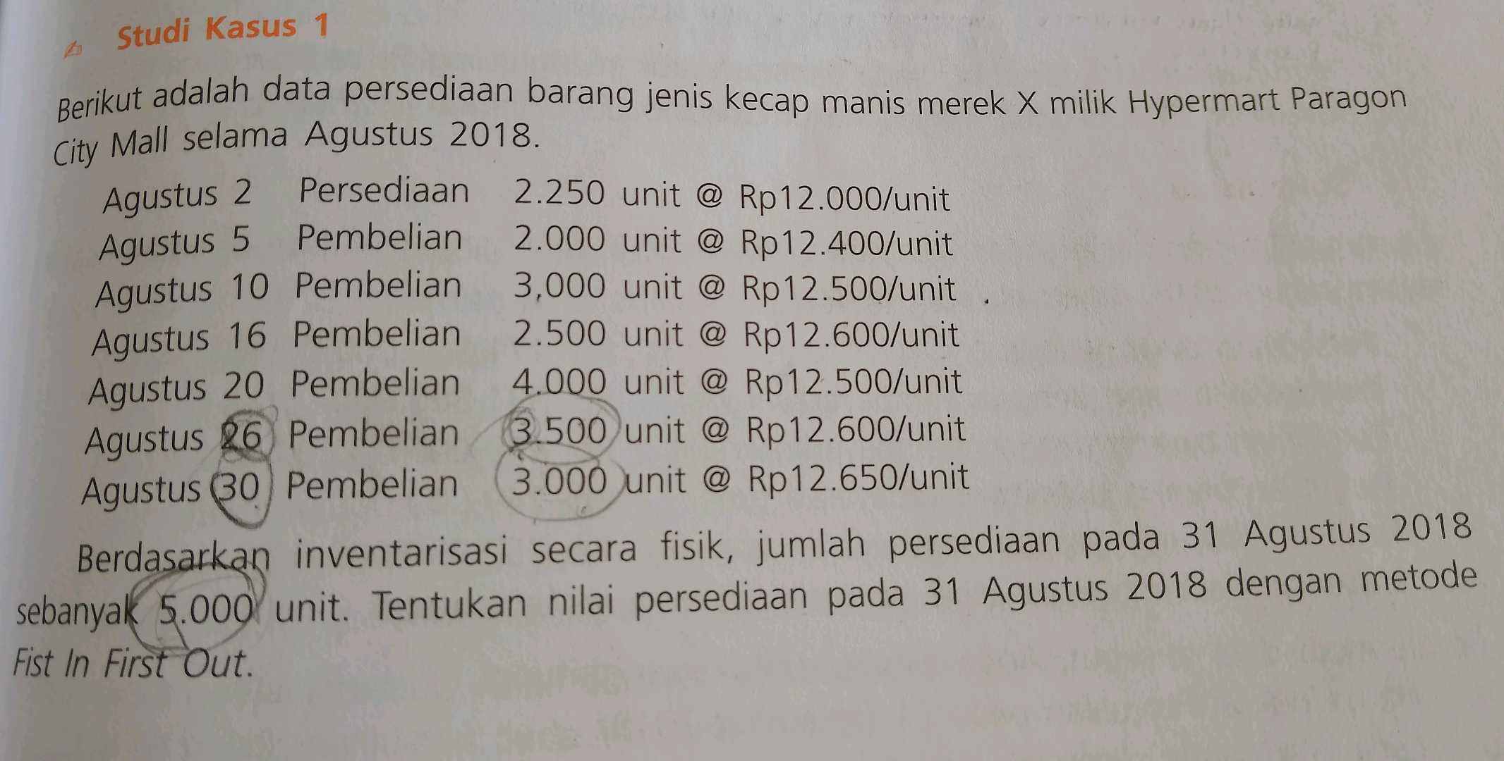 Studi Kasus 1 Berikut adalah data persediaan | StudyX