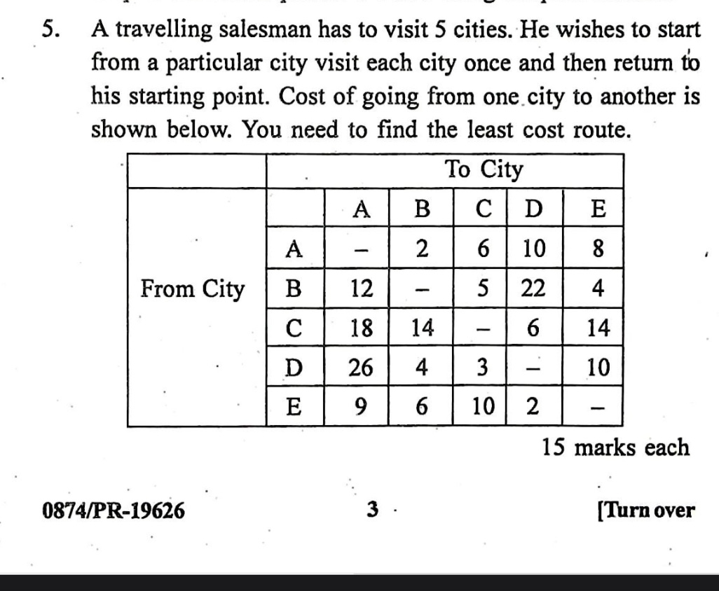 5 A travelling salesman has to visit 5 | StudyX