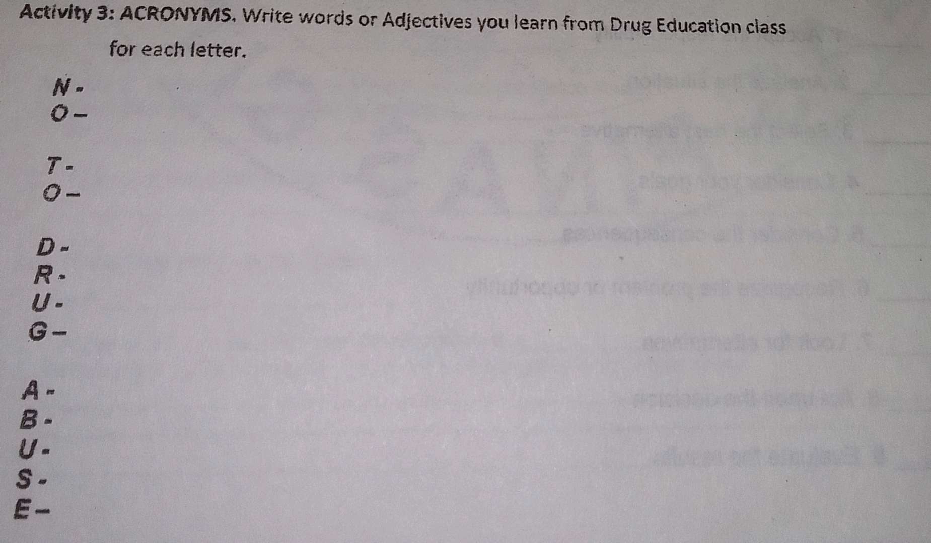 Activity 3 ACRONYMS Write words or | StudyX