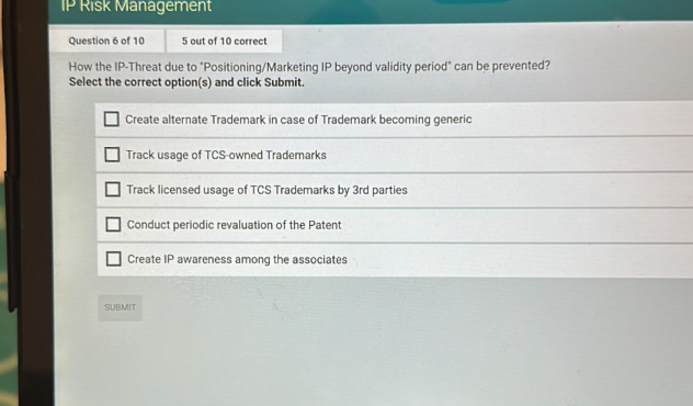 IP Risk Management Question 6 of 10 5 out of | StudyX