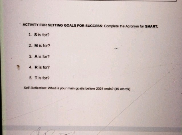 ACTIVITY FOR SETTING GOALS FOR SUCCESS | StudyX