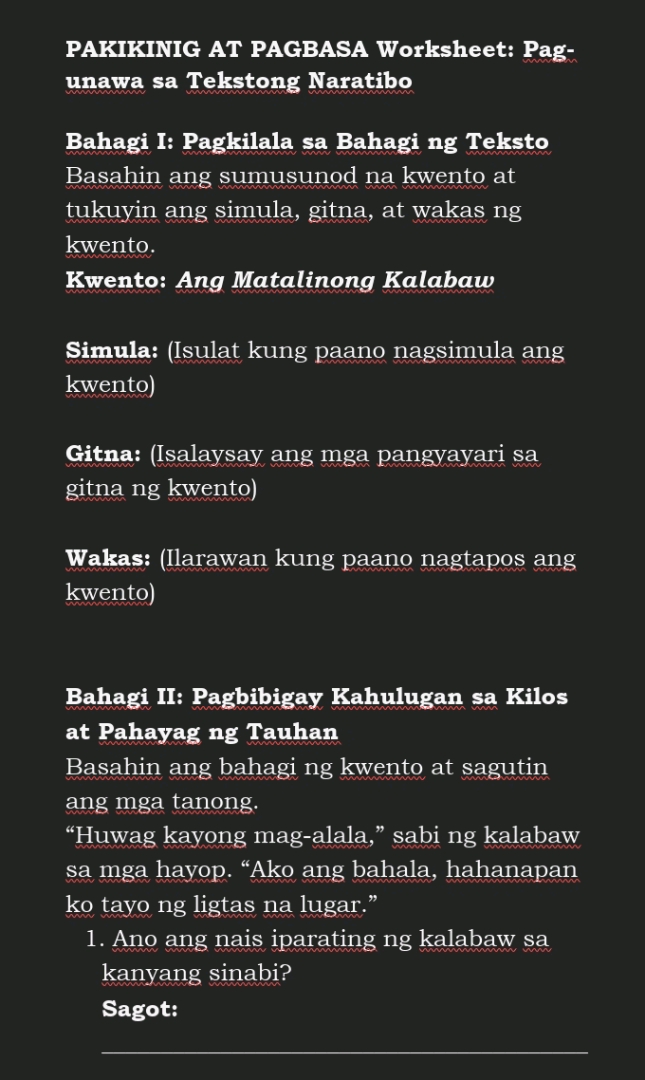 PAKIKINIG AT PAGBASA Worksheet Pagunawa sa | StudyX