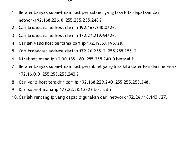 1 Berapa banyak subnet dan host per subnet | StudyX