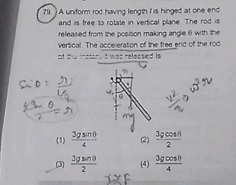 79 A uniform rod having length / is hinged | StudyX