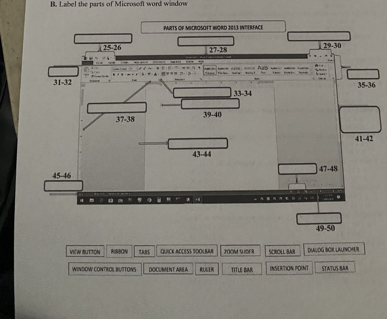 B Label the parts of Microsoft word window