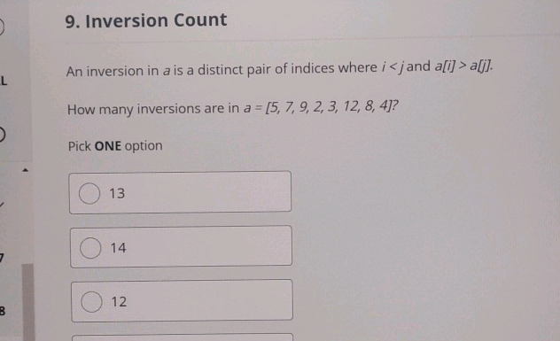 9 Inversion Count An inversion in a is a | StudyX