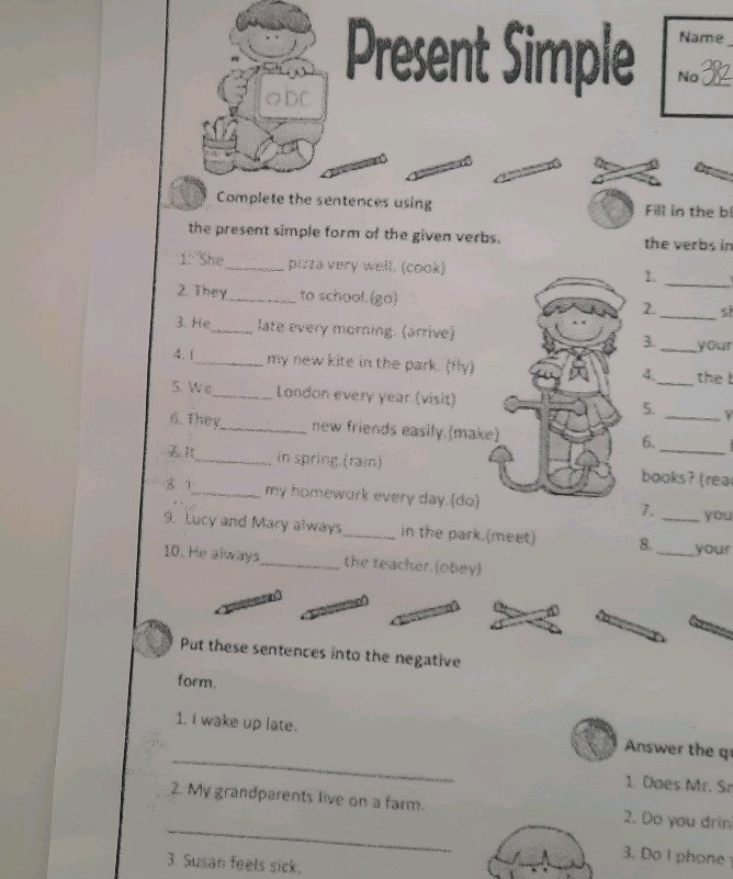 Present Simple Complete the sentences using | StudyX