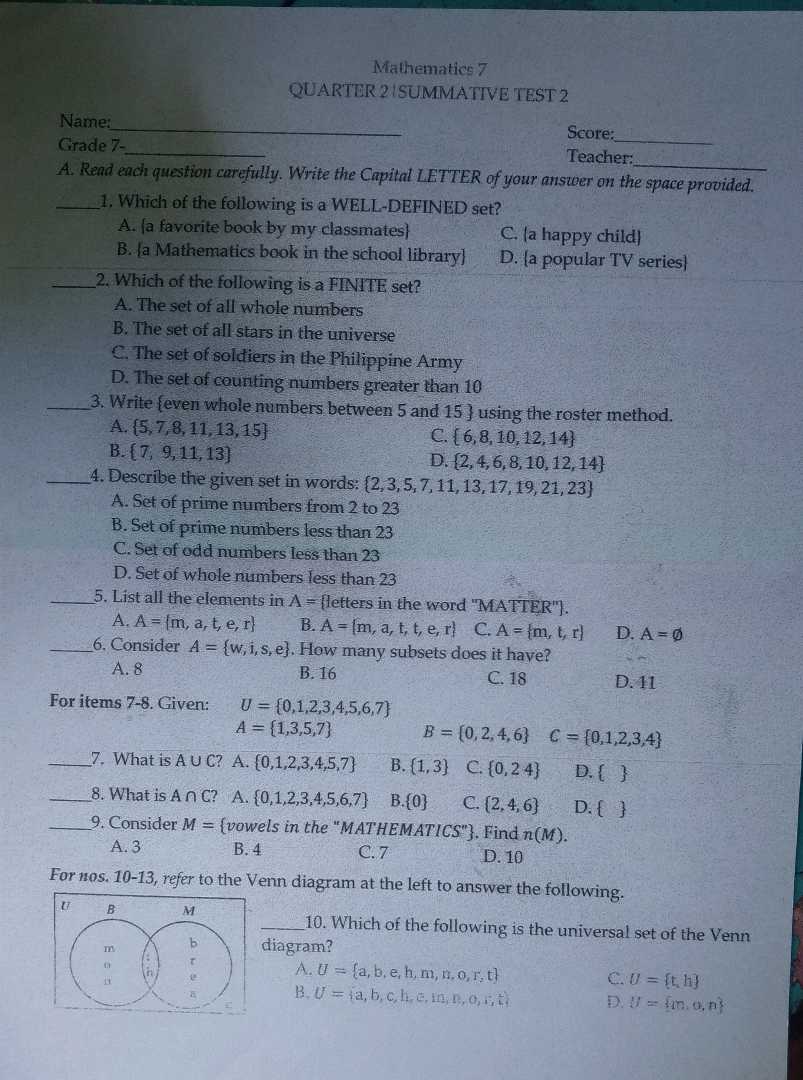 Mathematics 7 QUARTER 2 SUMMATIVE TEST 2 | StudyX