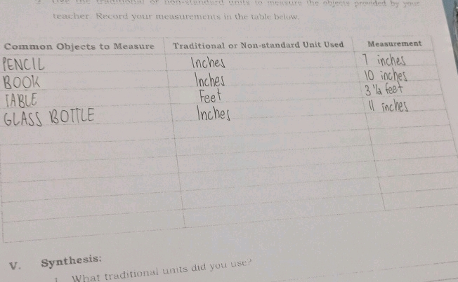 teacher Record your measurements in the | StudyX