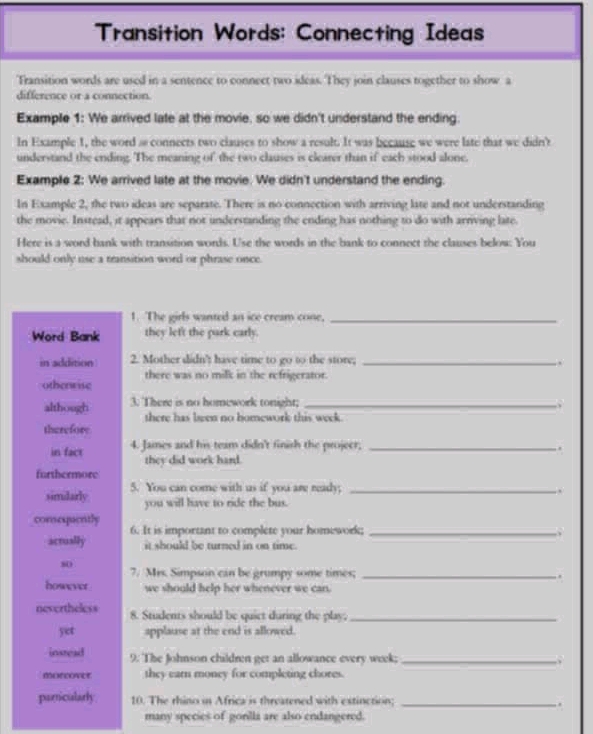 Transition Words Connecting Ideas Transition | StudyX