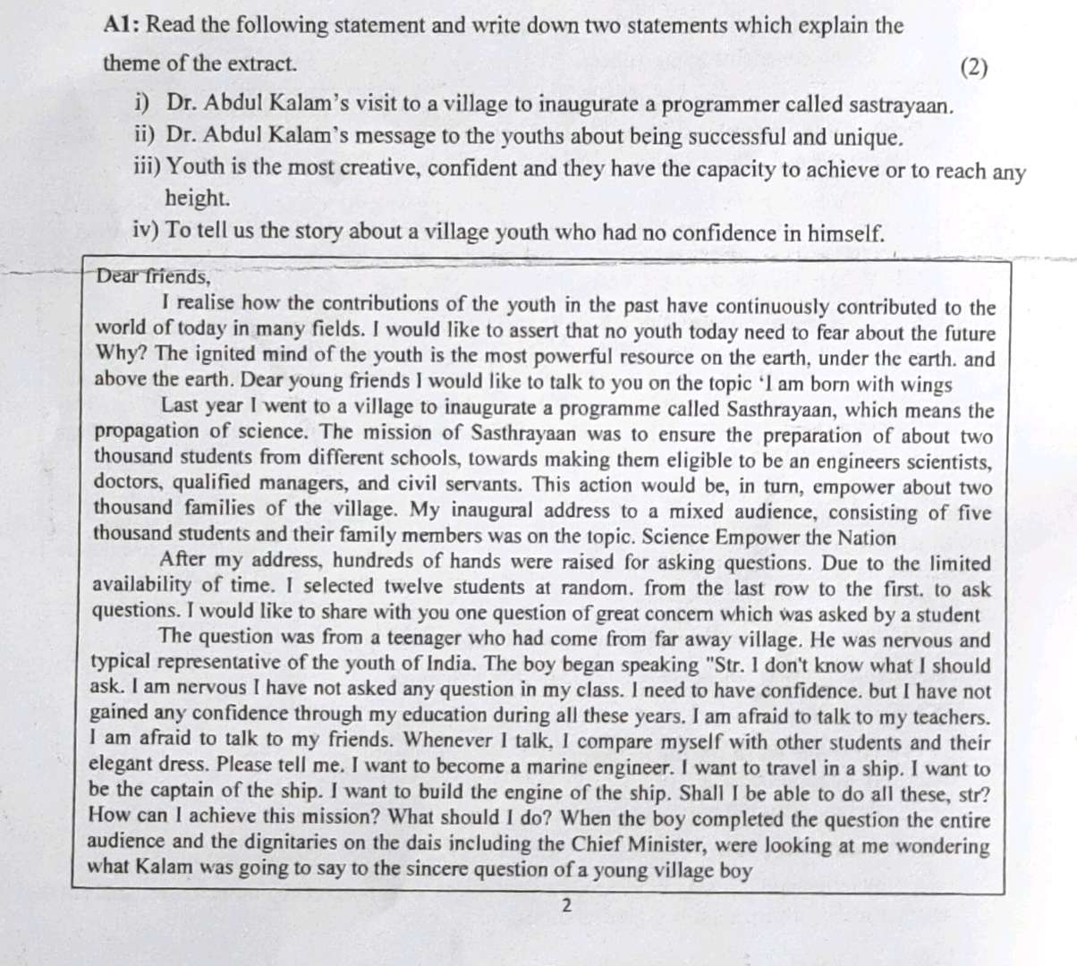 A1 Read the following statement and write | StudyX