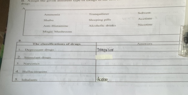 Assign the given different type of drugs in | StudyX
