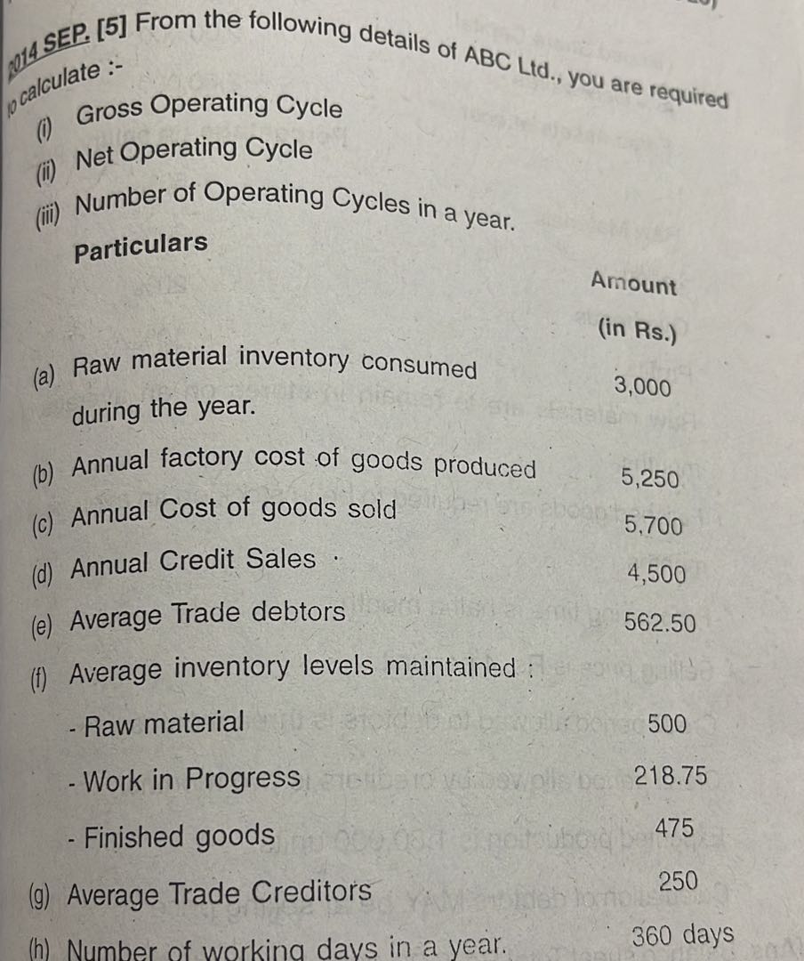 2014 SEP 5 From the following details of ABC | StudyX
