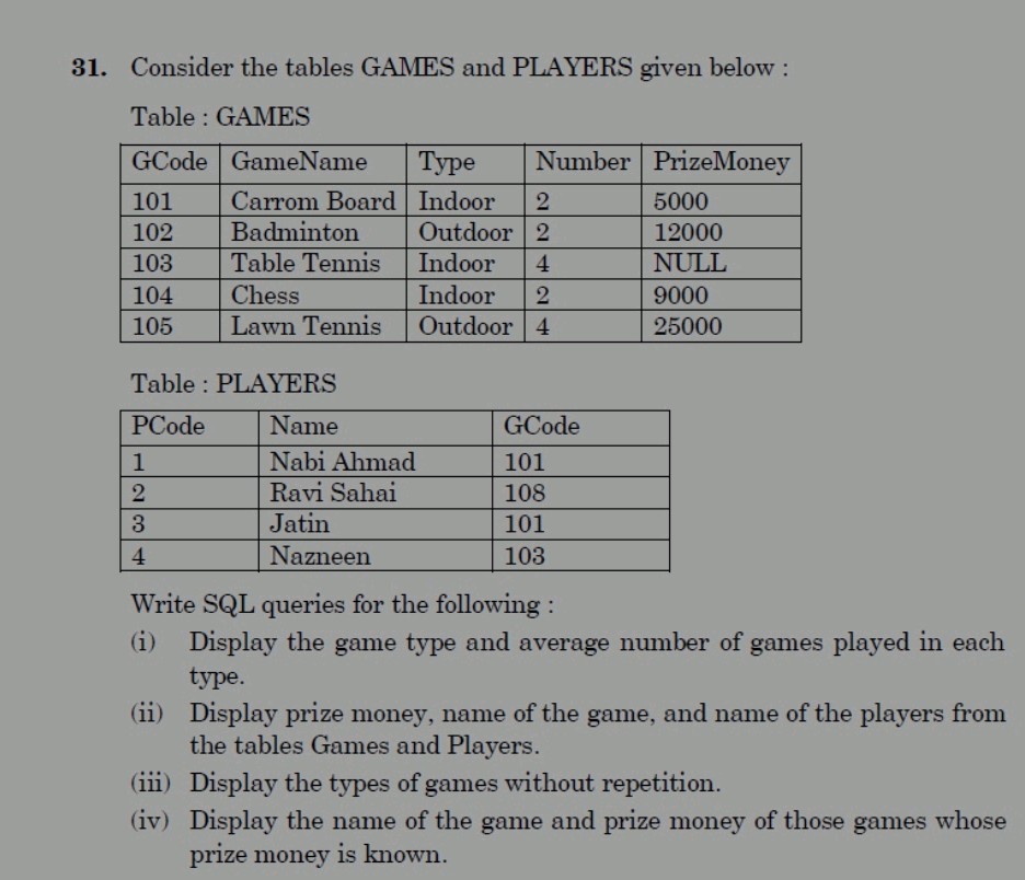 31 Consider the tables GAMES and PLAYERS | StudyX