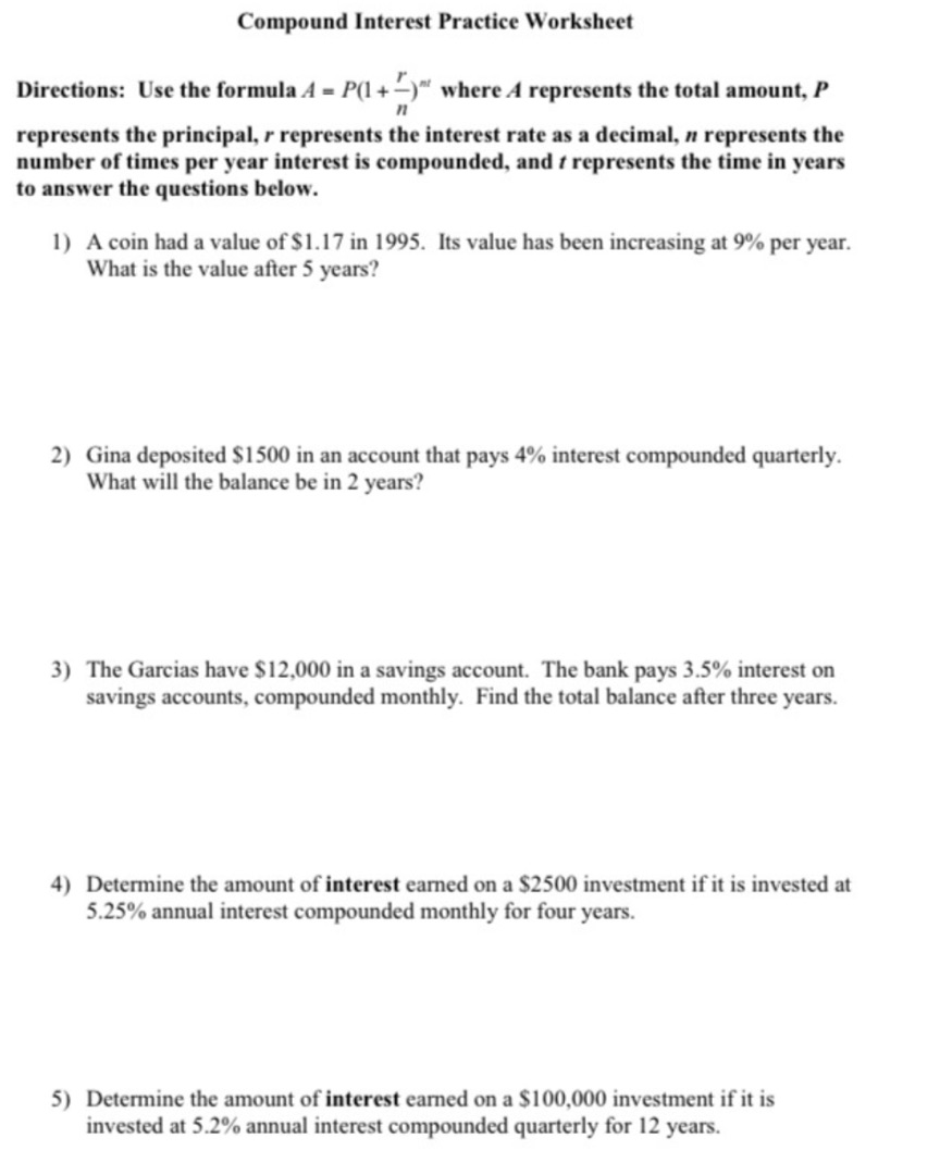 Compound Interest Practice Worksheet | StudyX