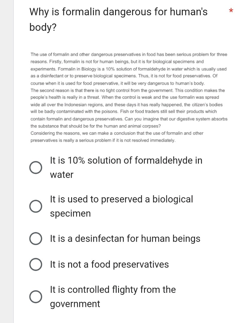 Why is formalin dangerous for humans body | StudyX