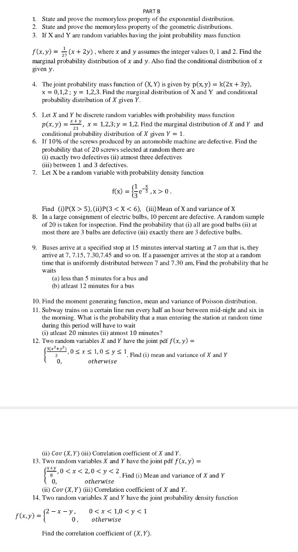 PART B 1 State and prove the memoryless | StudyX