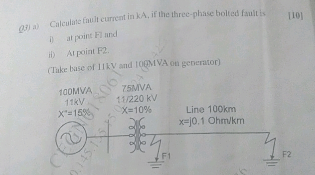 Q3) a) Calculate fault current in kA if the | StudyX