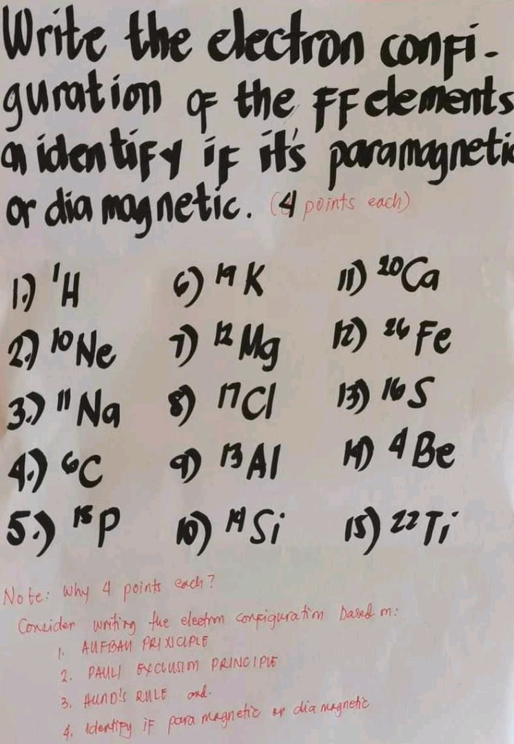 Write the electron configuration of the FF | StudyX