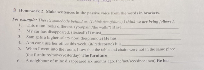 Homework 2 Make sentences in the passive | StudyX
