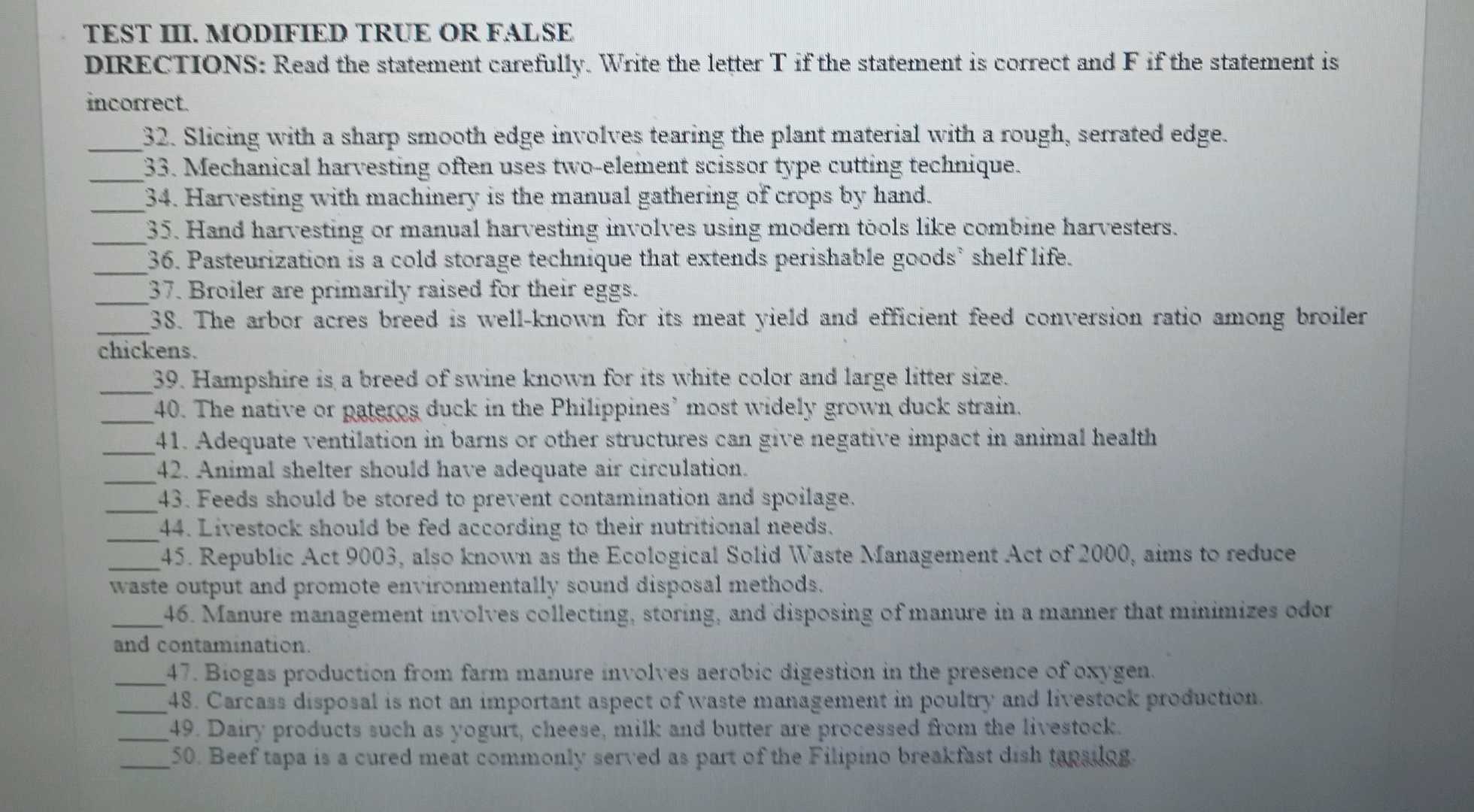 TEST III MODIFIED TRUE OR FALSE DIRECTIONS | StudyX