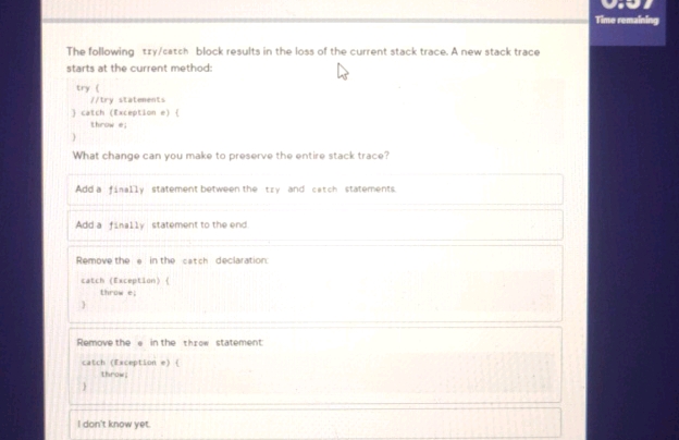 The following try/catch block results in the | StudyX